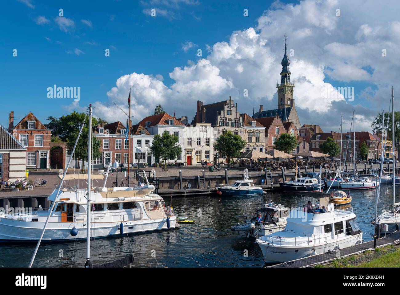Cityscape at the marina with historic town hall, Veere, Zeeland ...