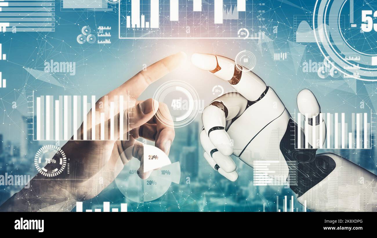 Futuristic robot artificial intelligence revolutionary AI technology development and machine ...