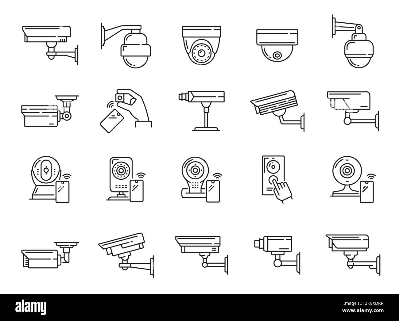 CCTV icons, camera for security surveillance and video control, vector ...