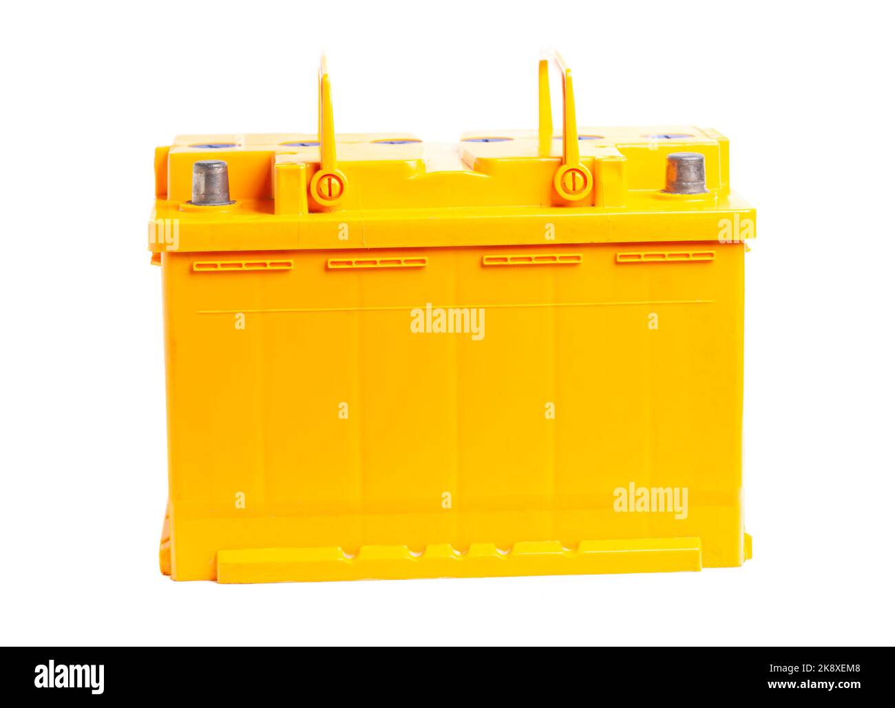 yellow car battery isolated on white background Stock Photo - Alamy