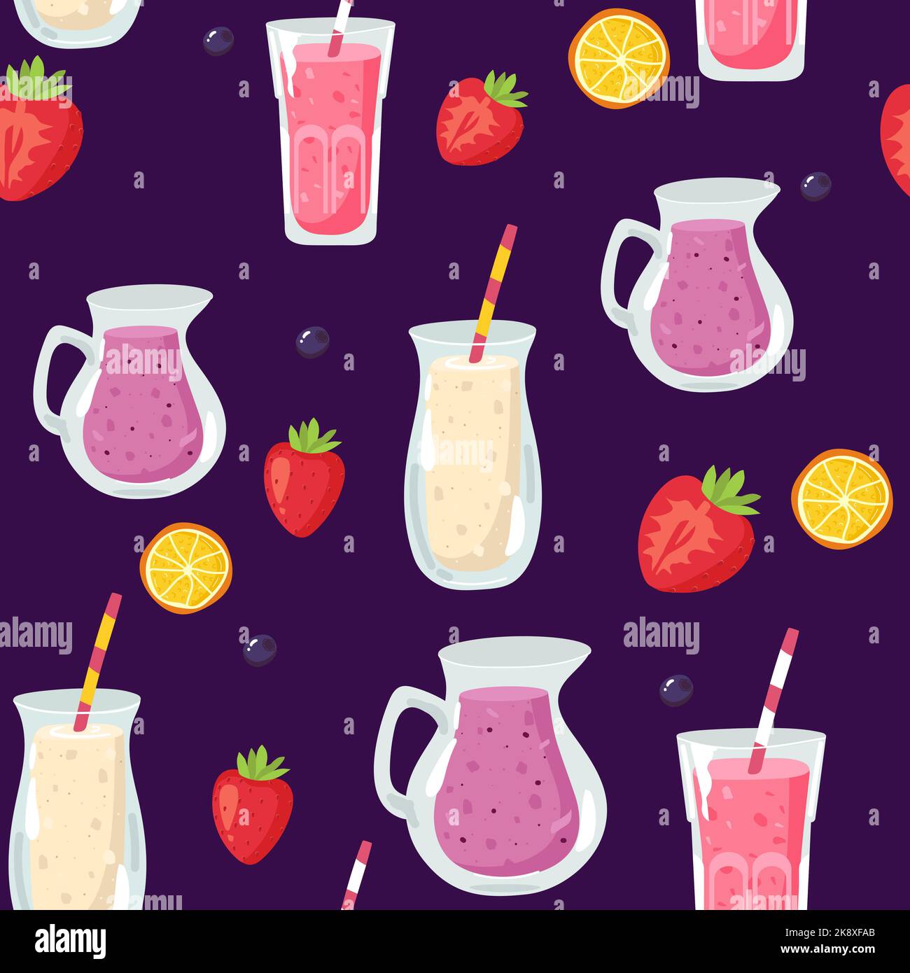 Vector seamless pattern with tropical cocktails, juice, wine and ...