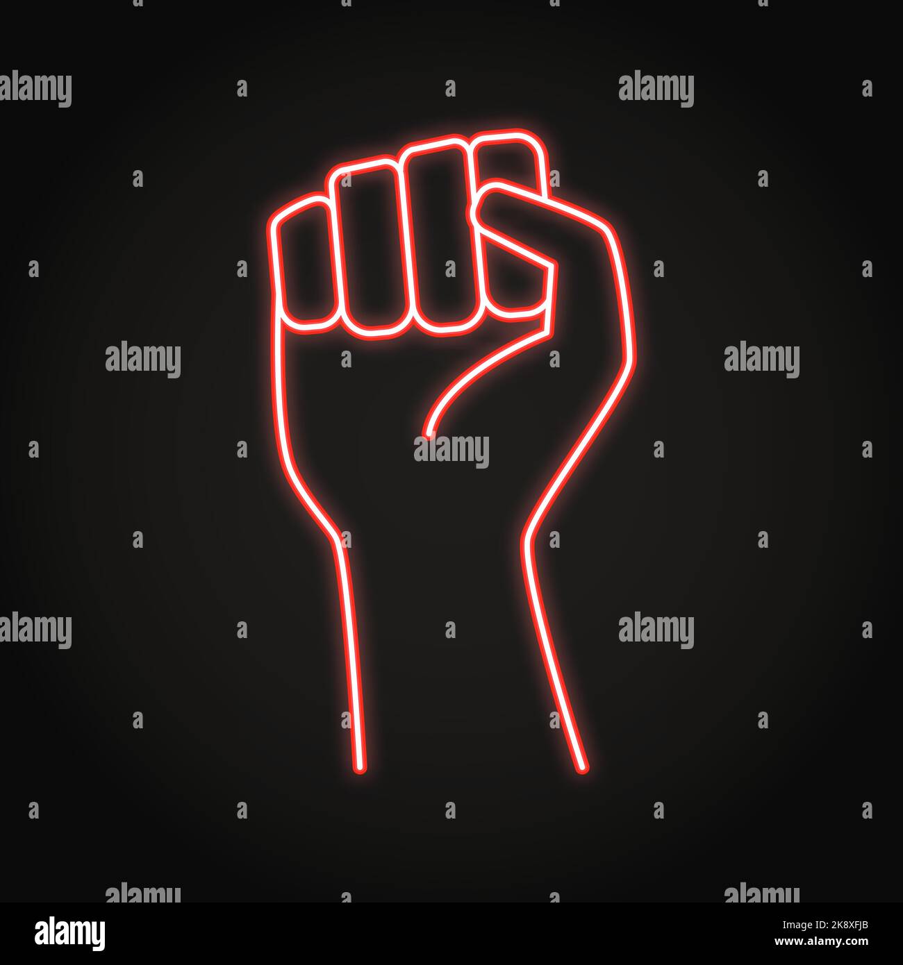Hand with clenched fist neon icon in line style. Vector illustration ...