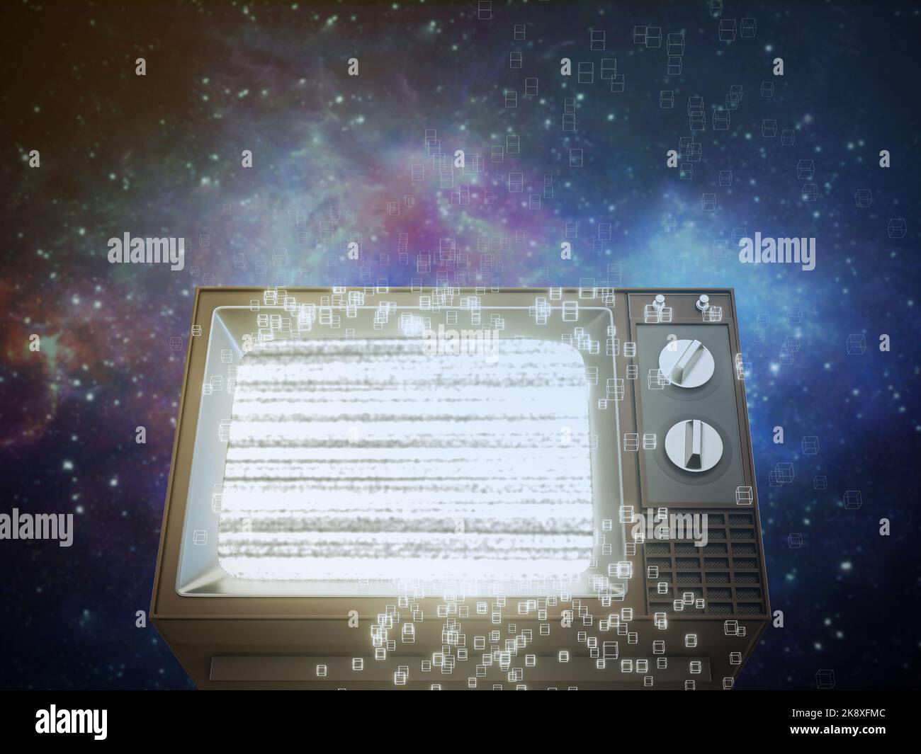 old television spreads particles in to the cosmos 3d illustration Stock ...
