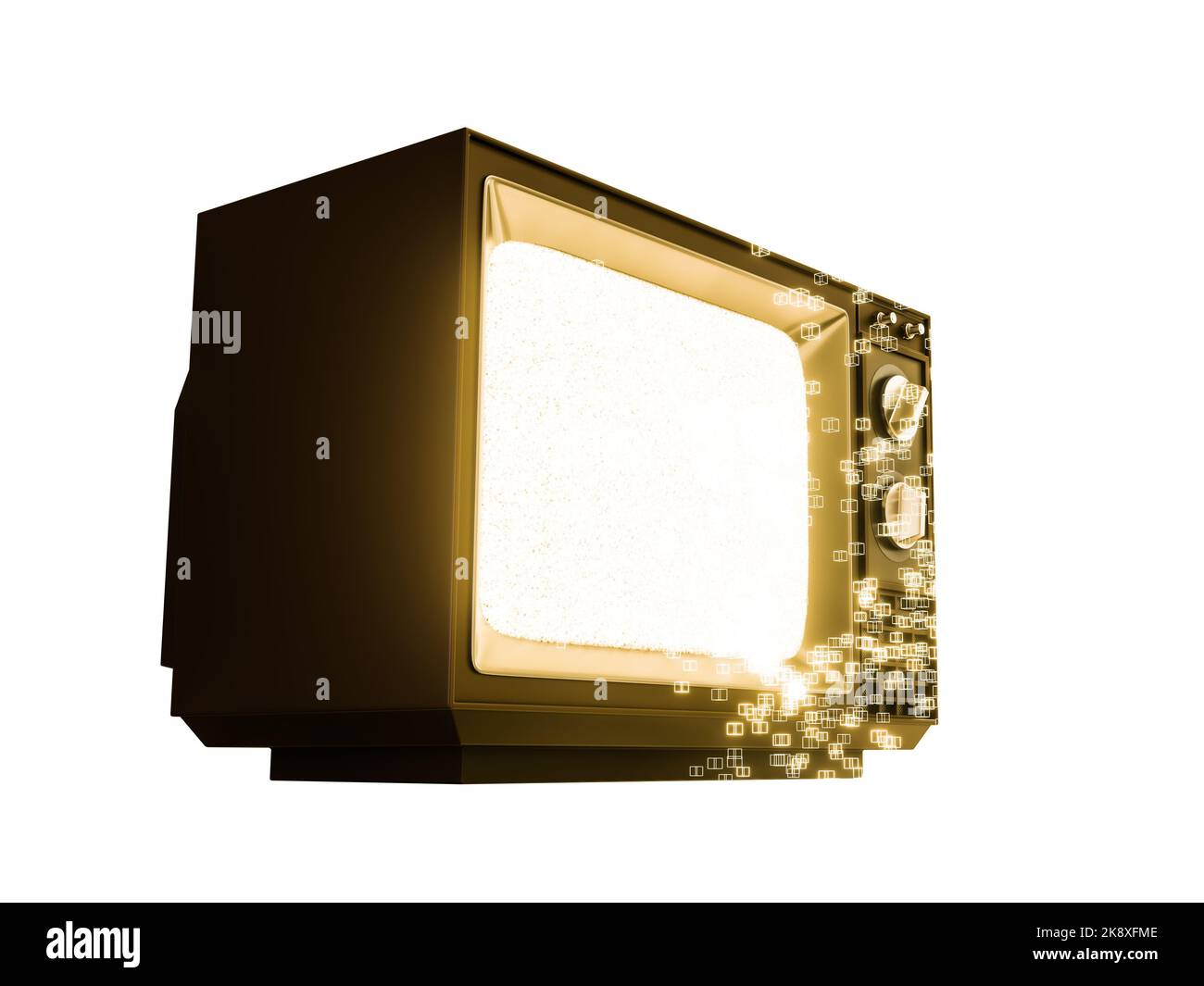 old television spreads particles around isolated on white background 3d ...