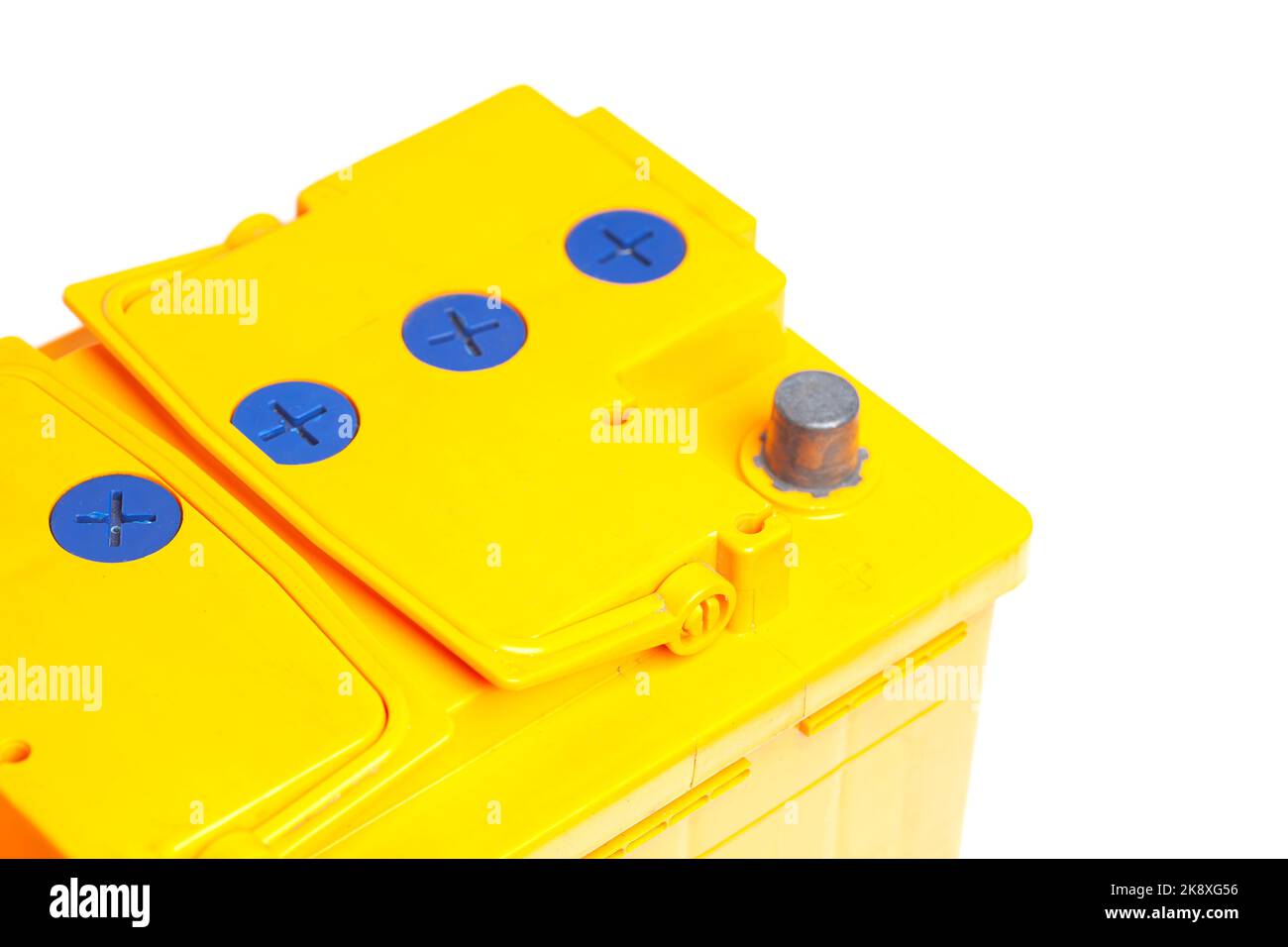 yellow car battery isolated on white background Stock Photo - Alamy