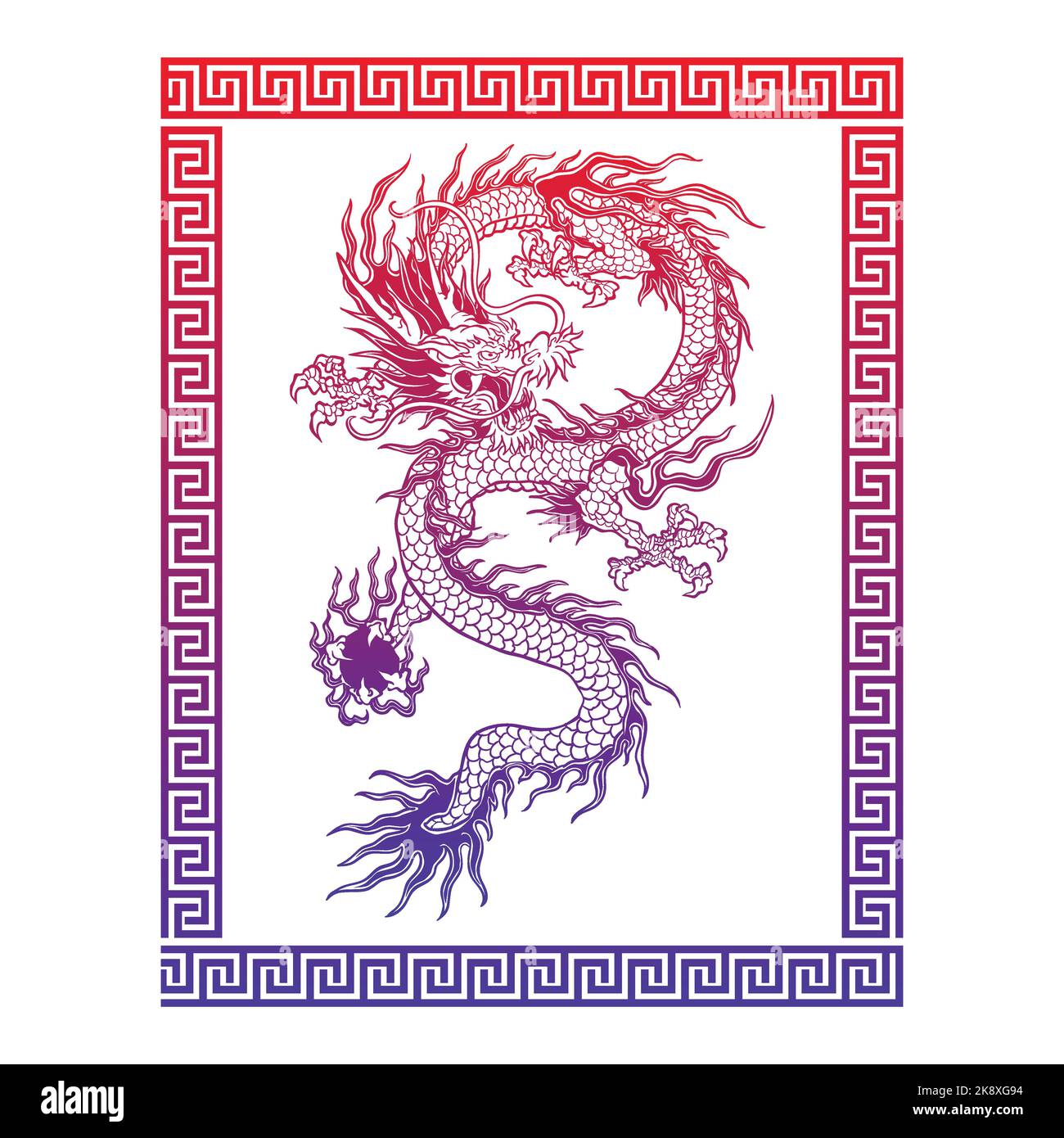 Traditional ancient dragon artwork design. Editable, resizable, EPS 10 ...