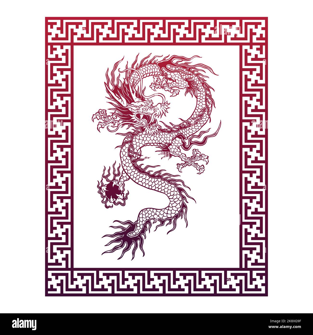 Traditional ancient dragon artwork design. Editable, resizable, EPS 10 ...