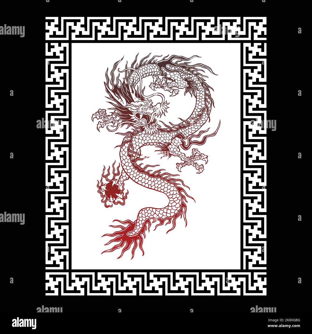 Traditional ancient dragon artwork design. Editable, resizable, EPS 10 ...