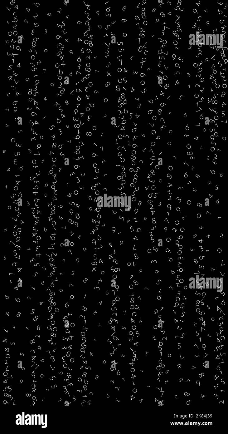 Falling numbers, big data concept. Binary white disorderly flying ...