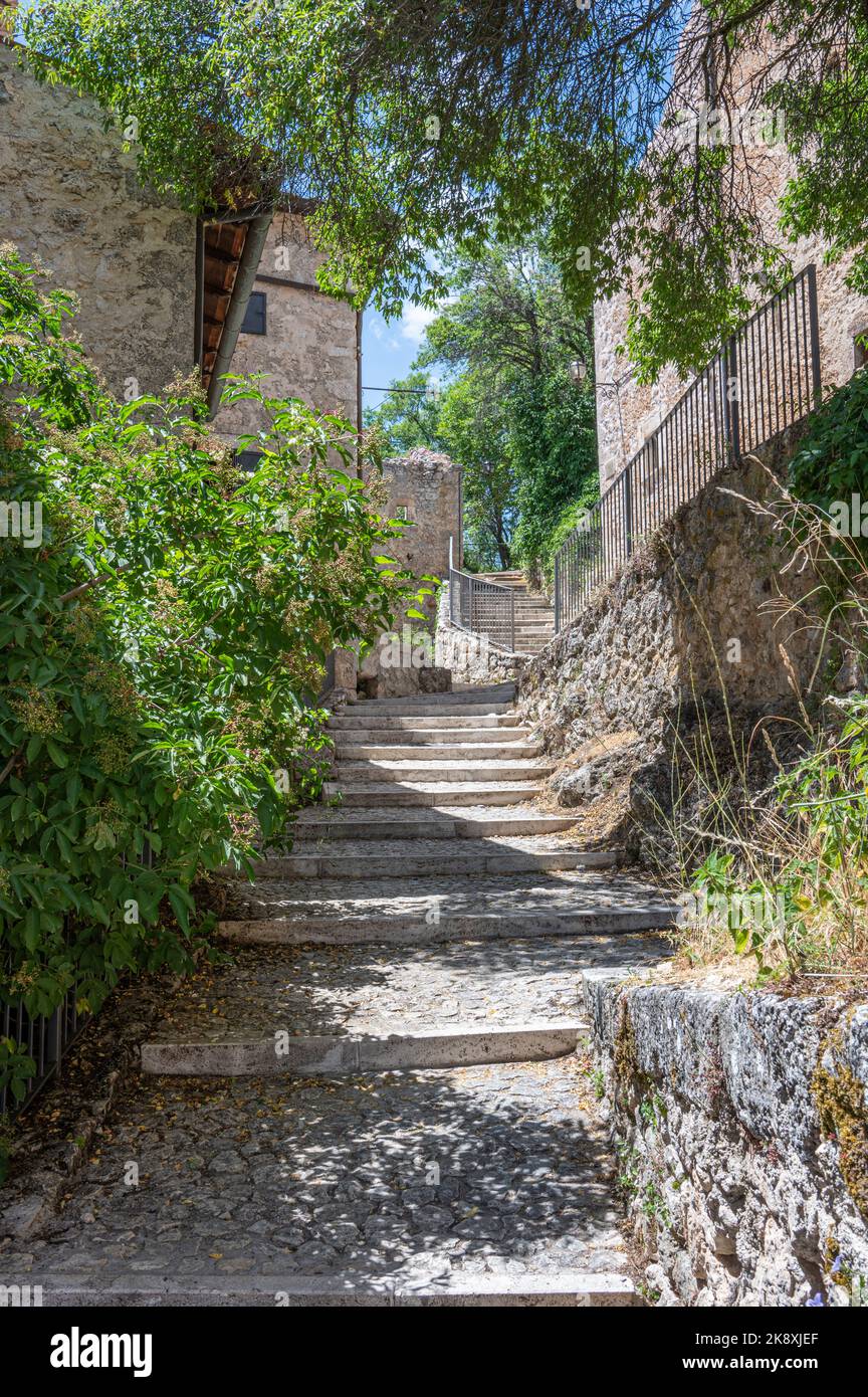 Beautiful street in the medieval village of Rocca Calascio Stock Photo ...