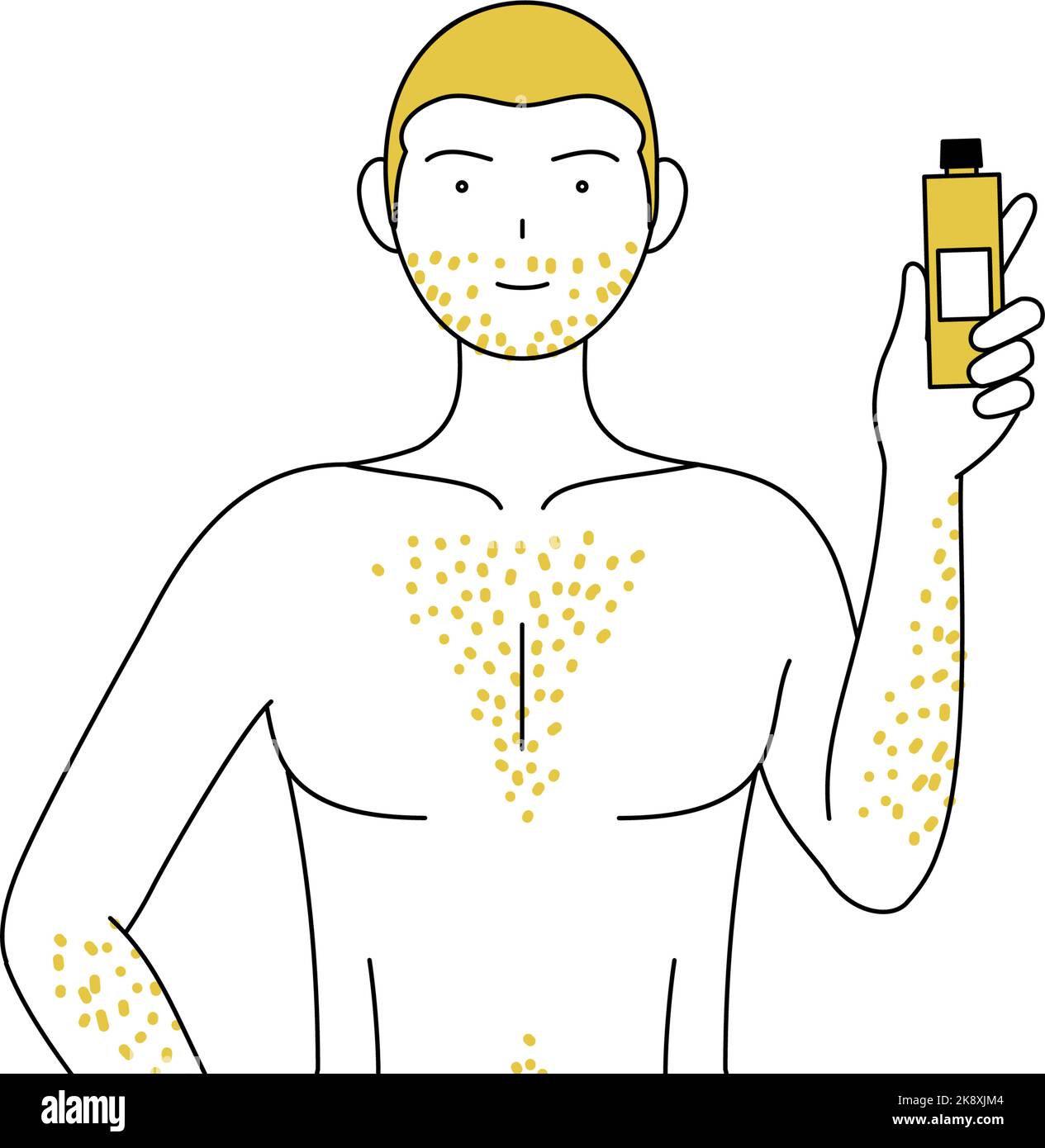Line drawings of men suffering from thick body hair, holding a hair ...