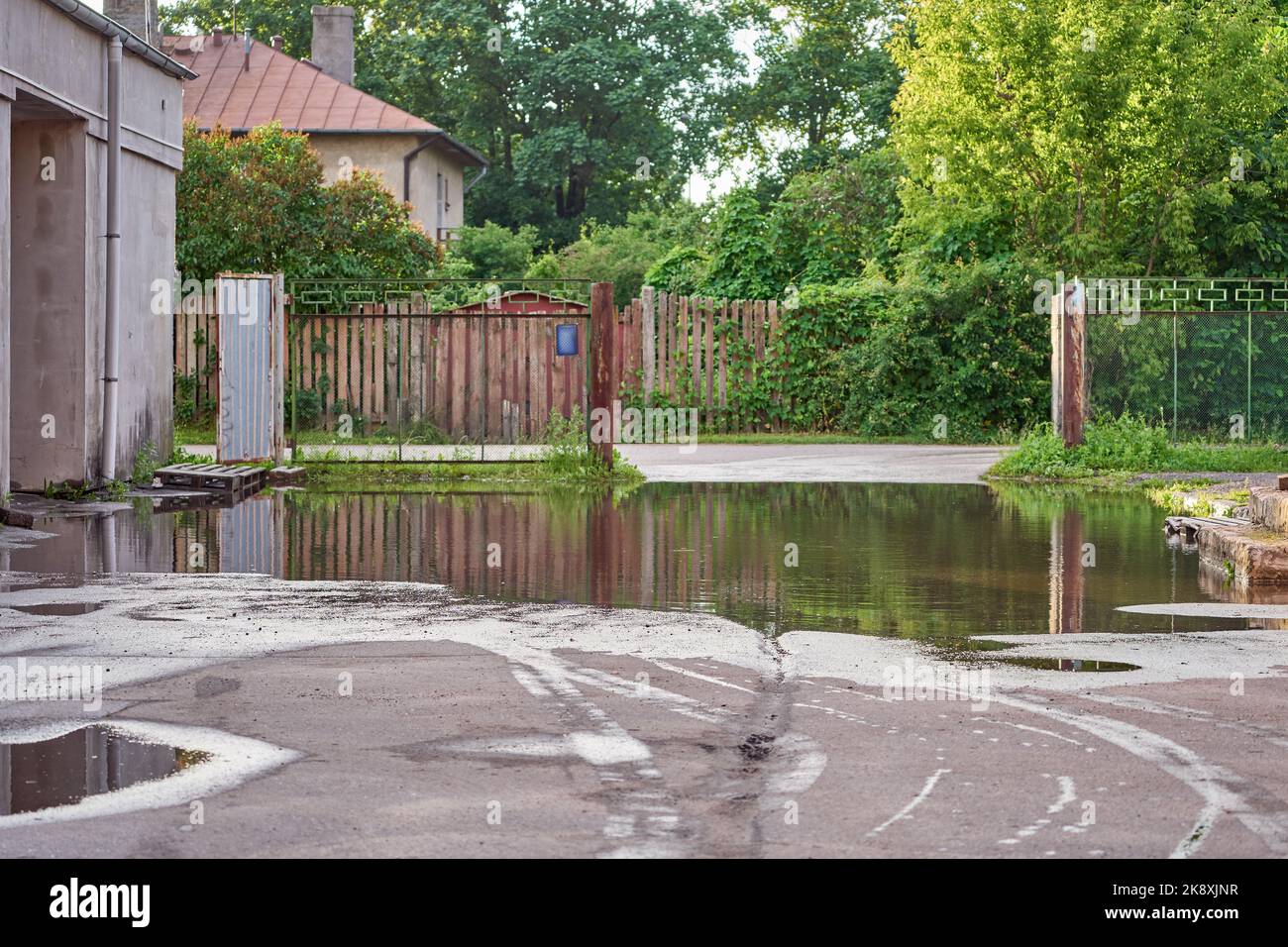 A giant puddle in the yard Stock Photo - Alamy