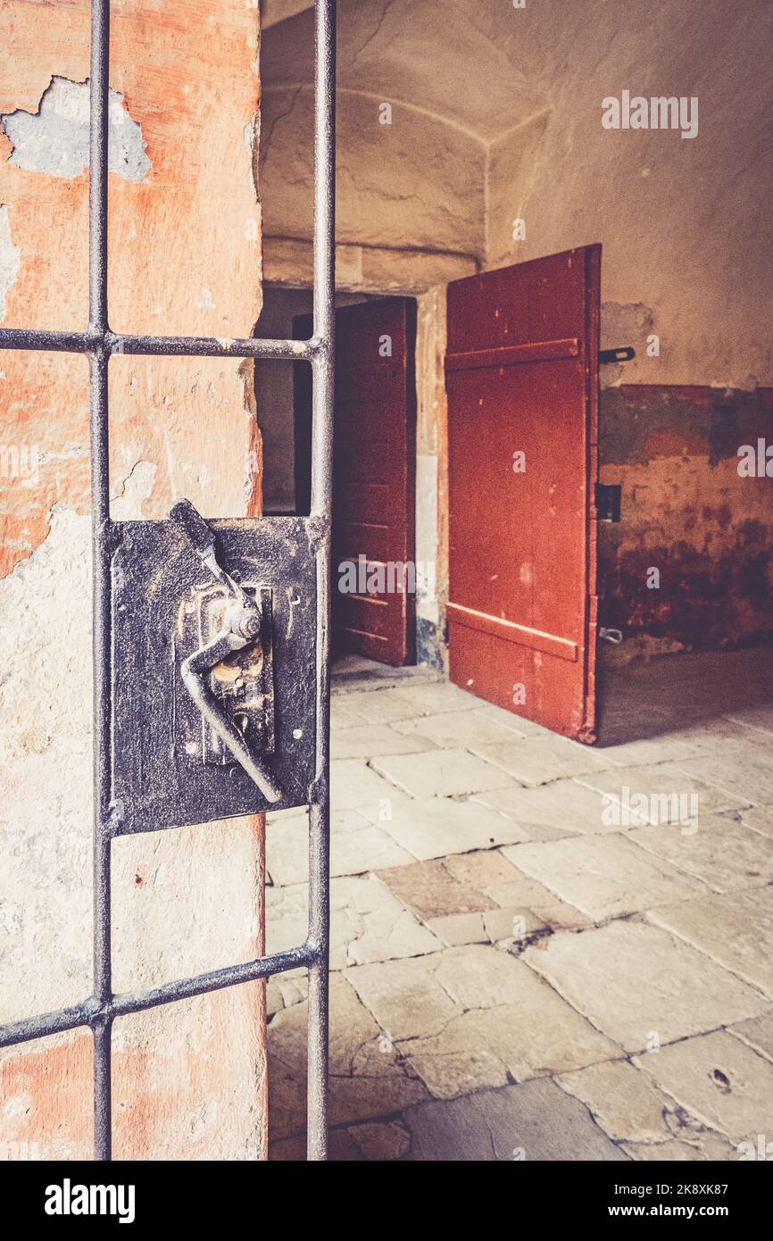 Cell block gate in the Terezin concentration camp in the Czech Republic ...