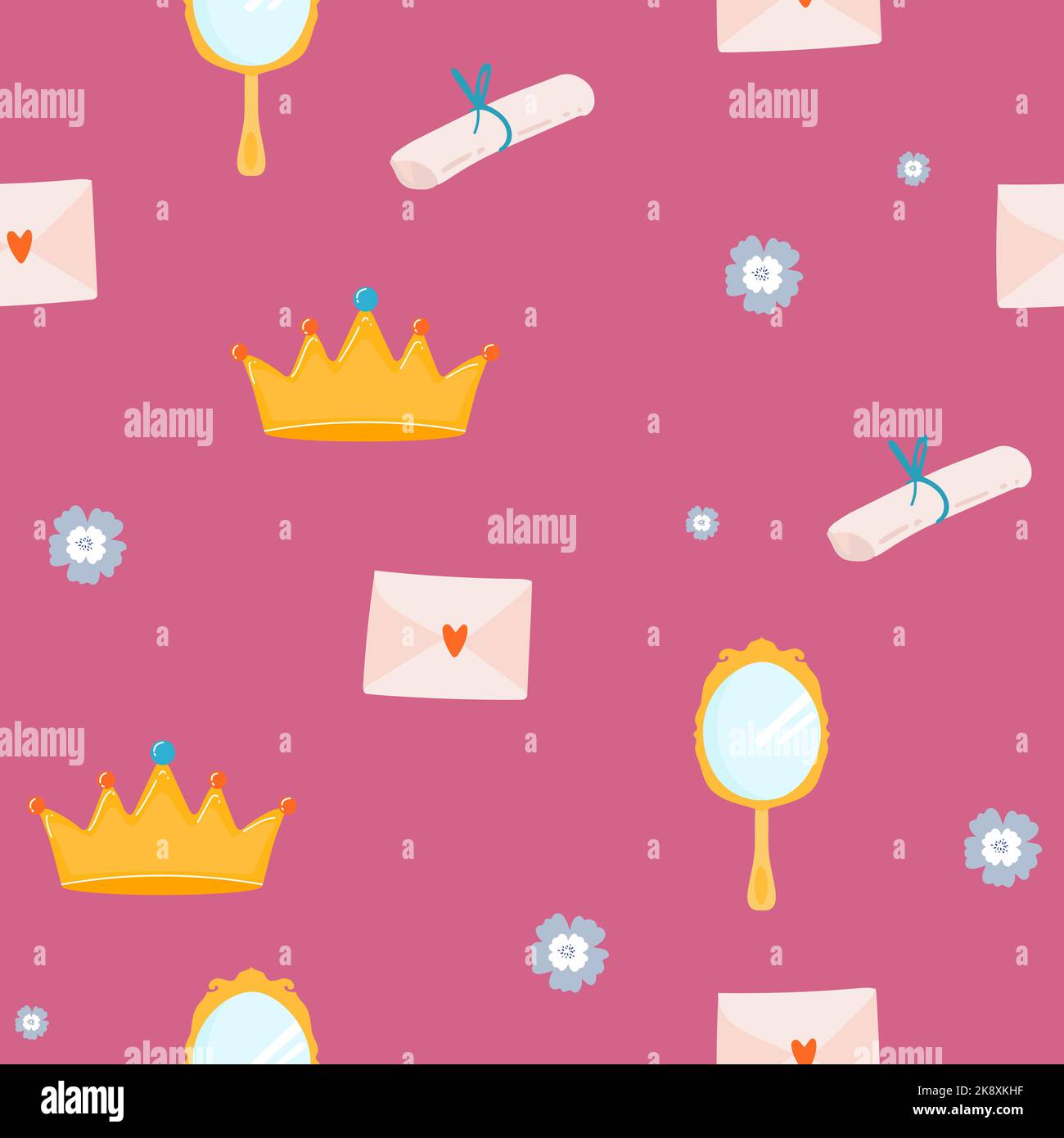 Little princess seamless pattern. Bright pink, gray, cream colors ...