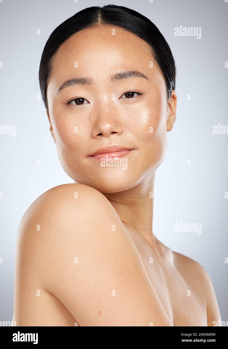 Skincare, wellness and beauty portrait of Asian woman on white ...