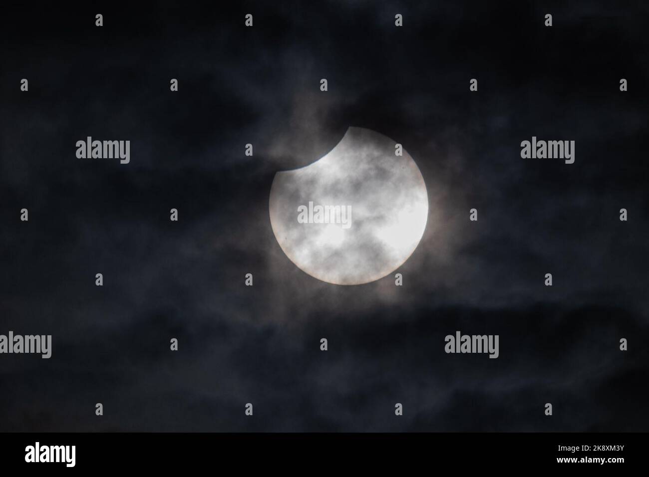 Belfast, UK. 25th Oct, 2022. UK Weather: Partial solar eclipse seen ...