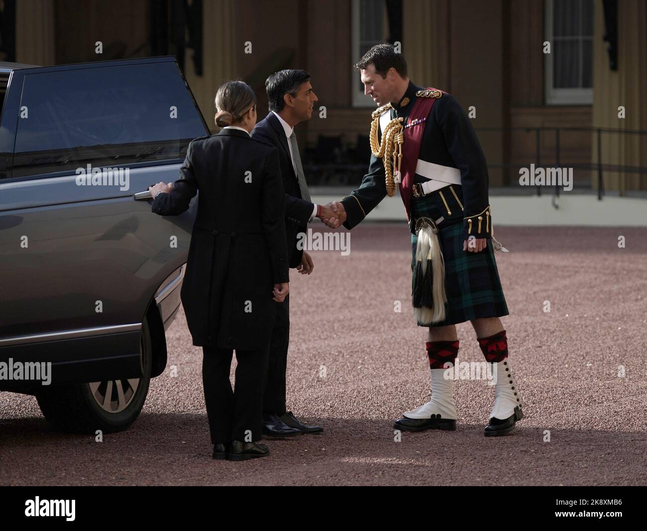 Newly elected leader of the Conservative Party Rishi Sunak, is greeted ...