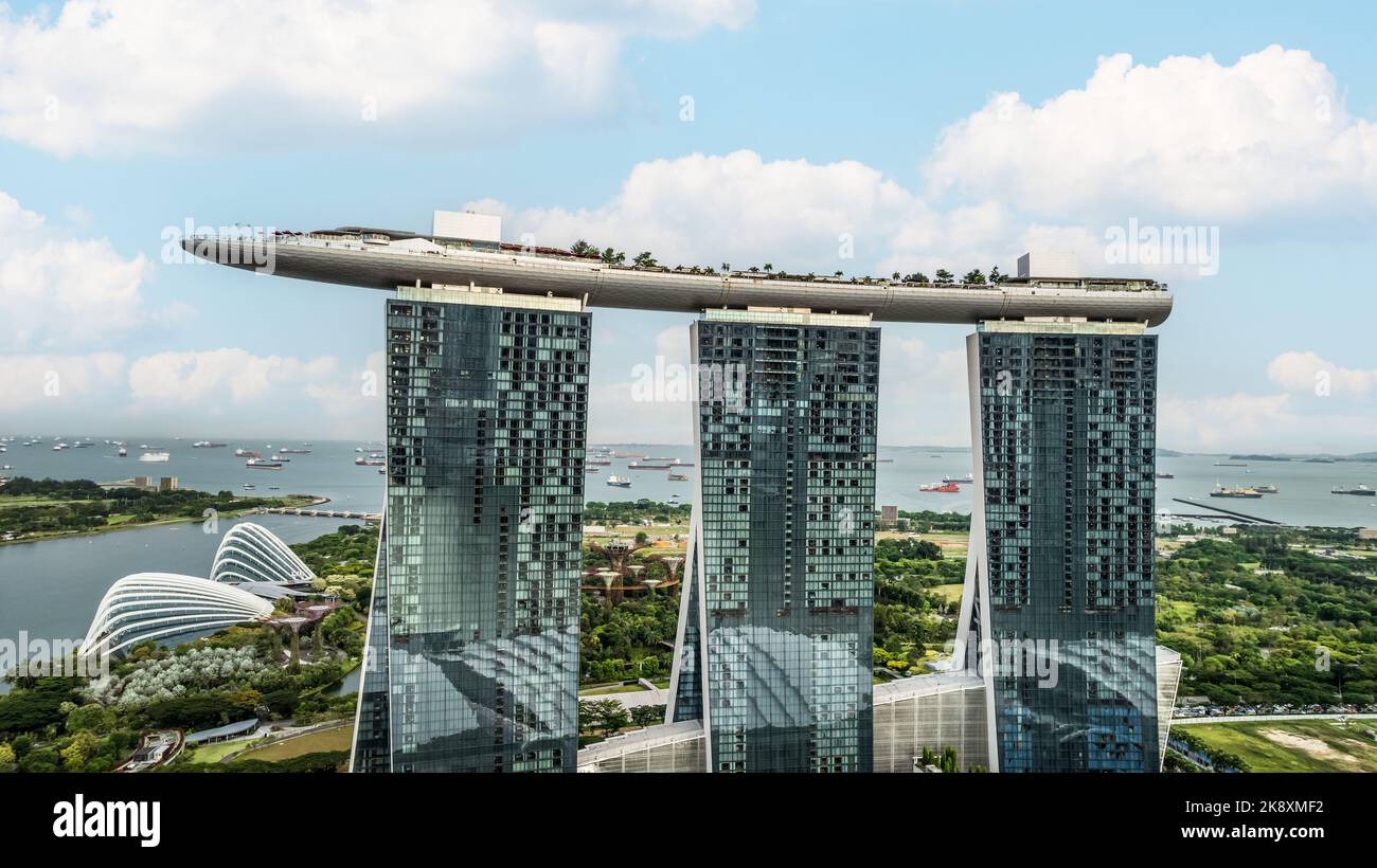 aerial of Marina Bay Sands rooftop in Singapore on sunny summer day ...
