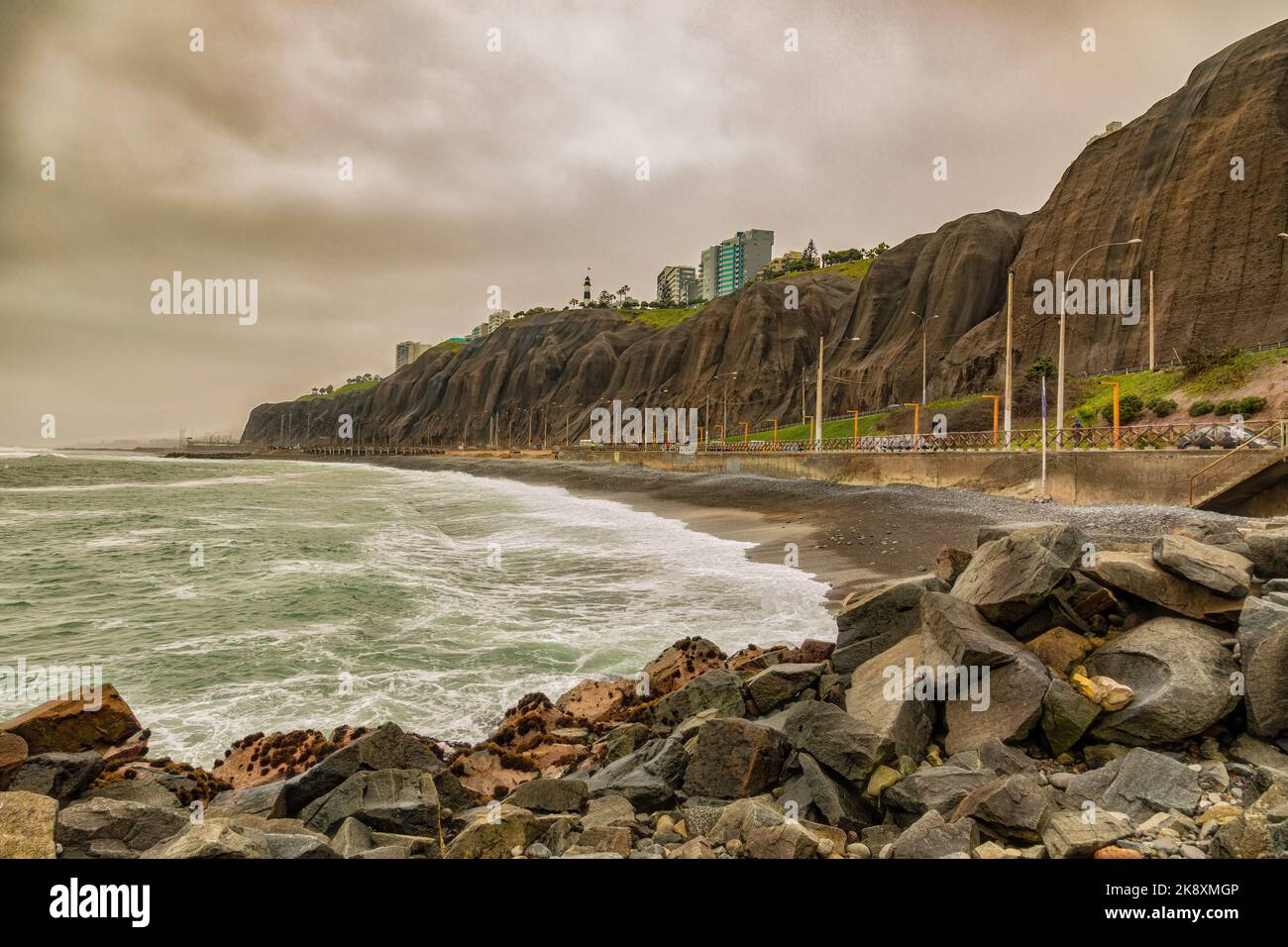 Miraflores district, cliff and the Costa Verde high way in Lima, Peru ...