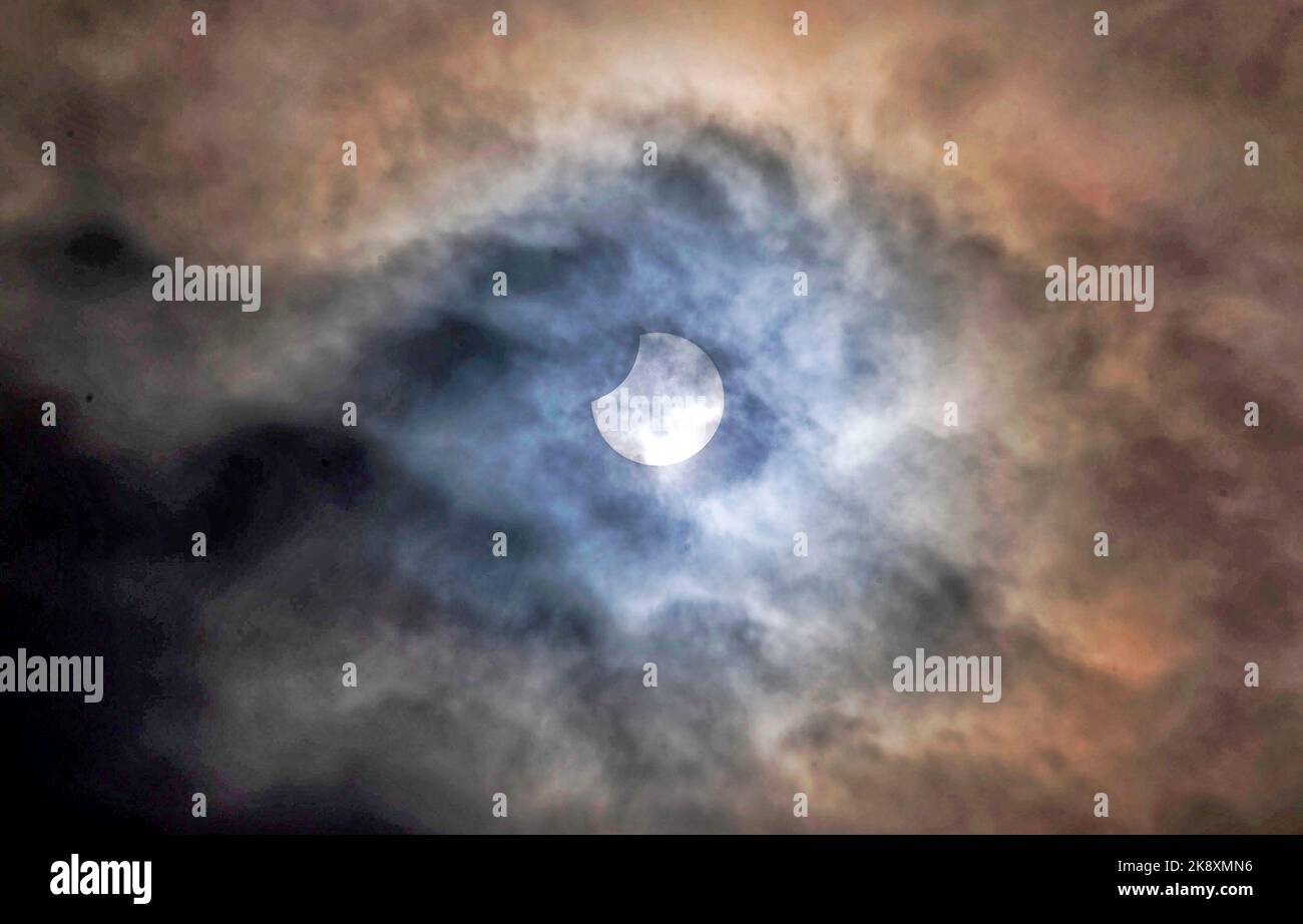 Swansea, UK. 25th Oct, 2022. The partial solar eclipse of the sun as ...