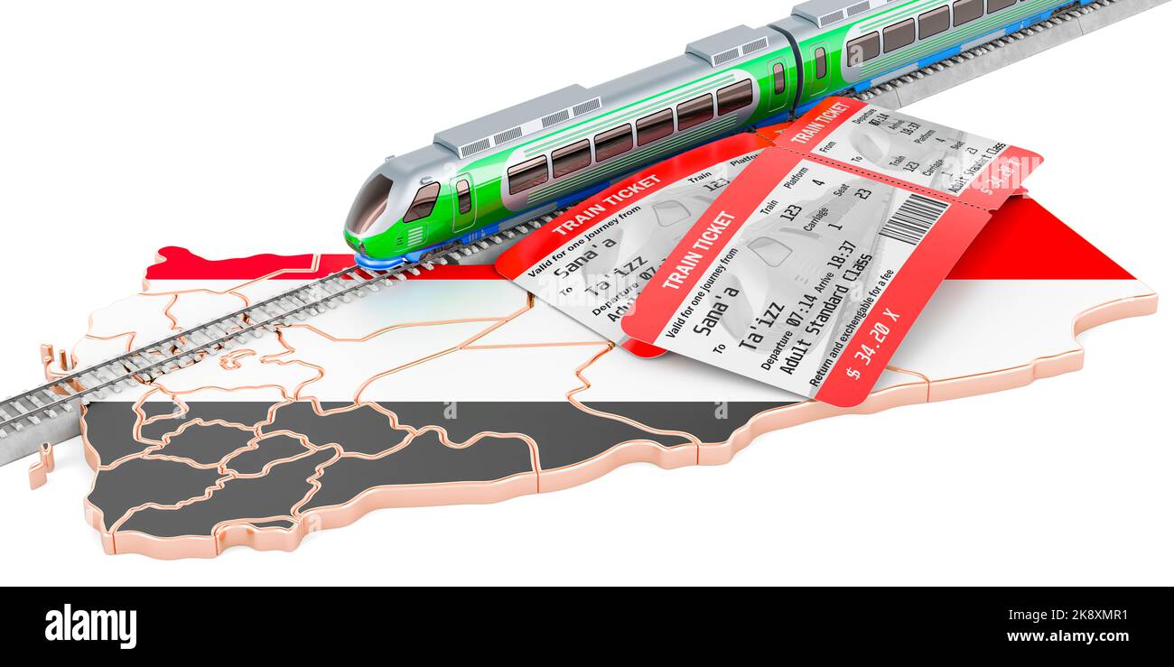 Rail travel in Yemen, concept. 3D rendering isolated on white ...