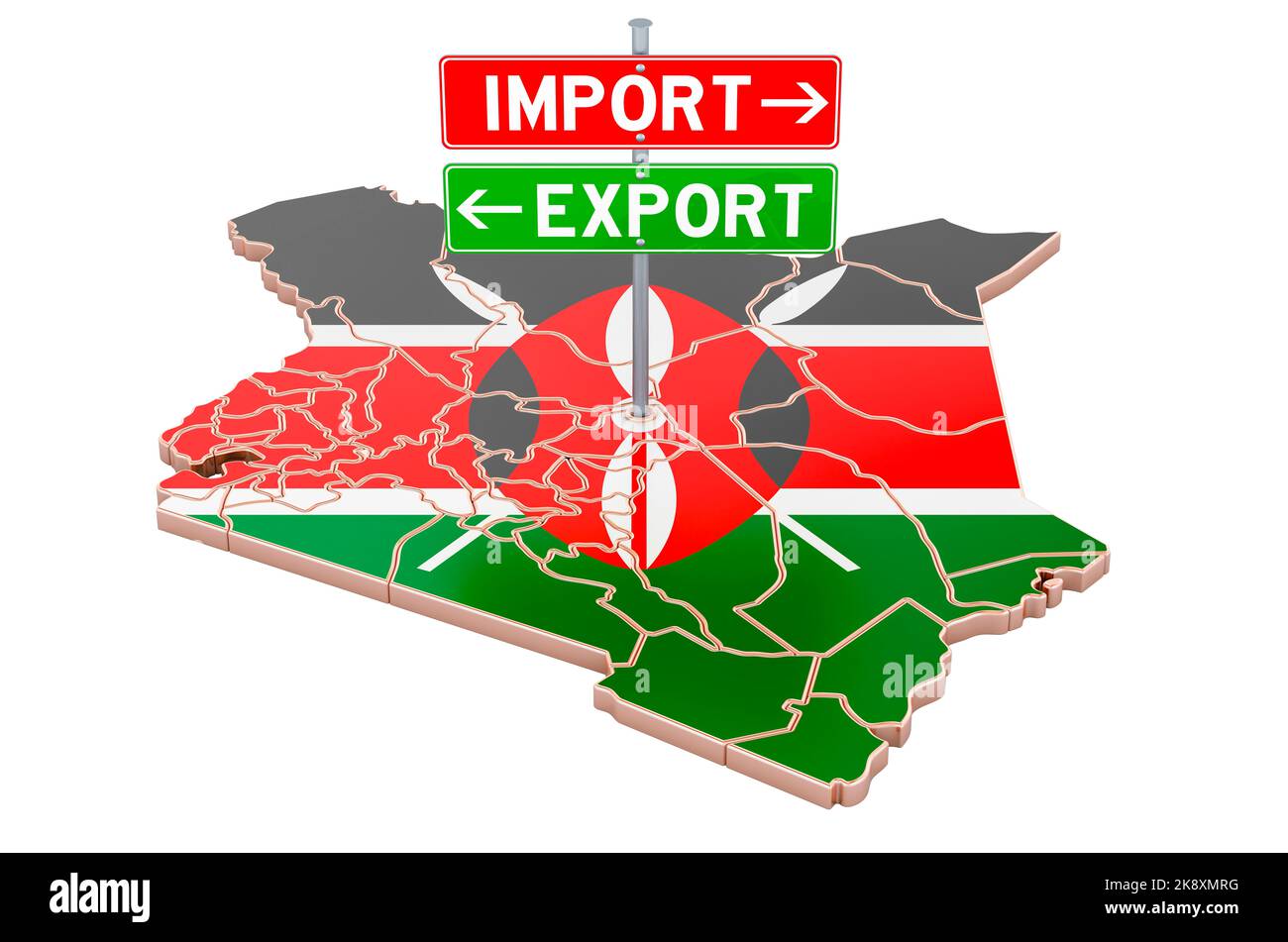Import and export in Kenya, 3D rendering isolated on white background ...