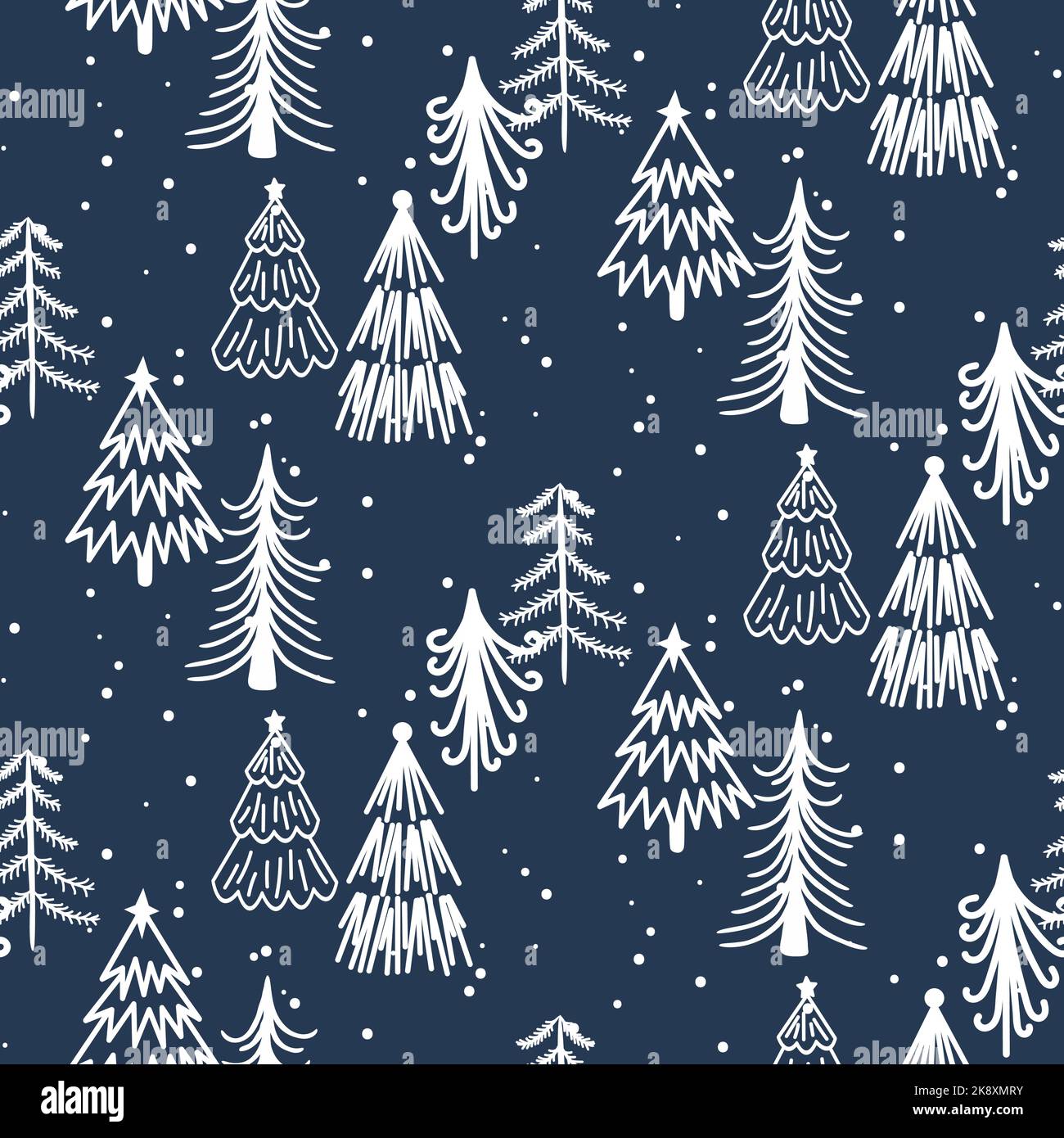 Seamless hand-drawn forest blue pattern in Scandinavian style. Kids ...