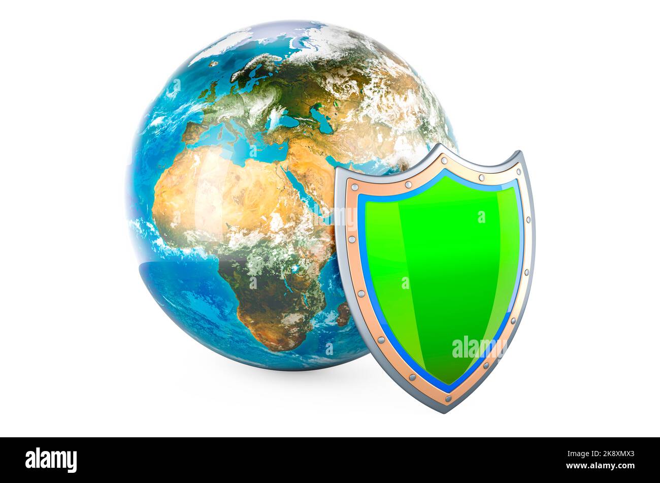Earth Globe with shield, 3D rendering isolated on white background ...