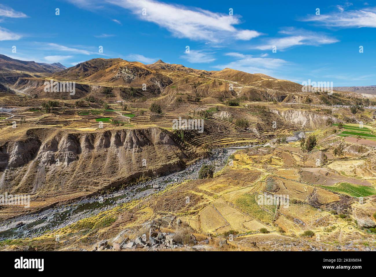 The Colca Valley between the towns of Chivay and Cabanaconde in the ...
