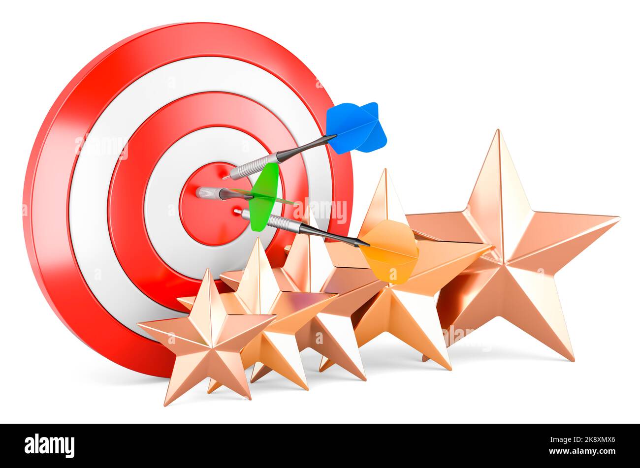 Target with five golden stars. 3D rendering isolated on white ...