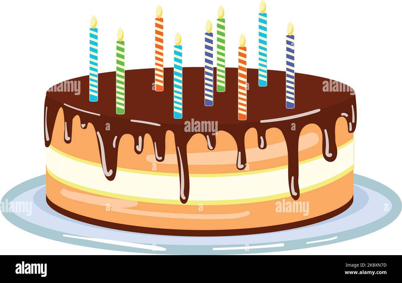 Chocolate cream birthday cake icon cartoon vector. Happy candle Stock ...