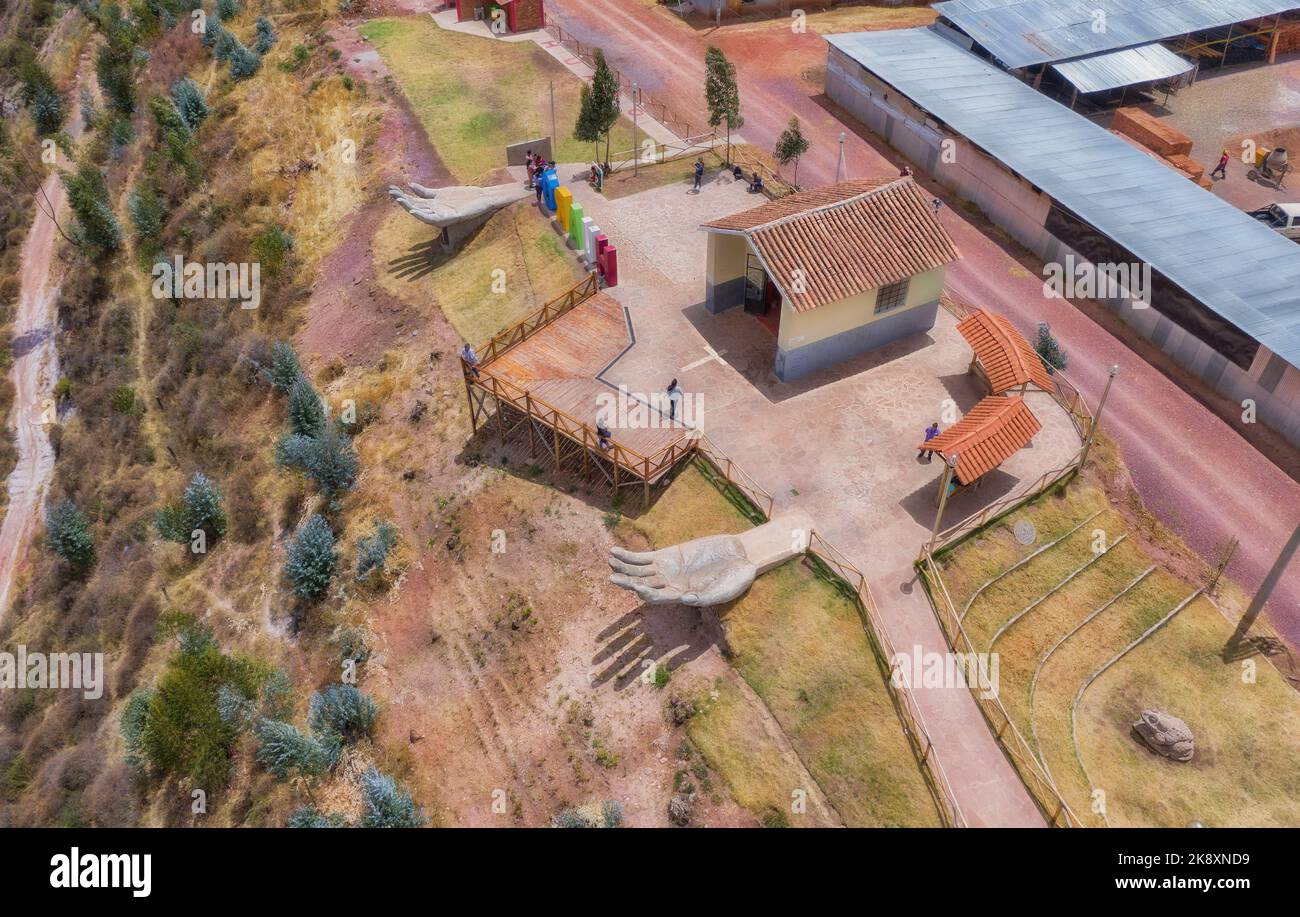 Aerial view of the Mirador de Cielo Punku viewpoint in Huaro, Cusco ...
