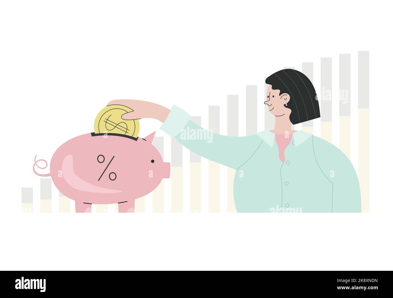 Woman saving money, putting money, getting profit, passive income ...