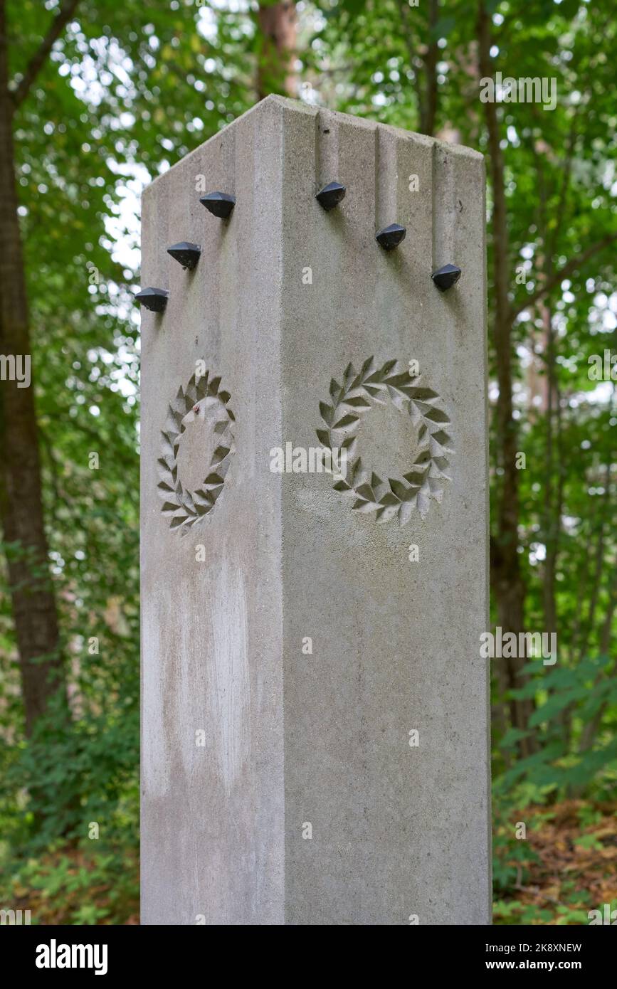 The vertical view of a concrete pillar in the burial of the victims of ...