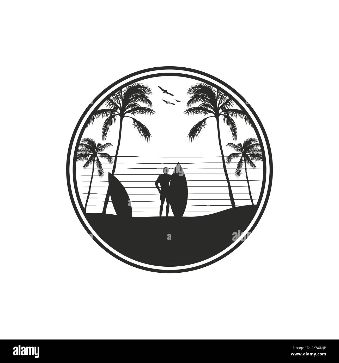 Ocean and beach panoramic landscape. Summer time design artwork ...