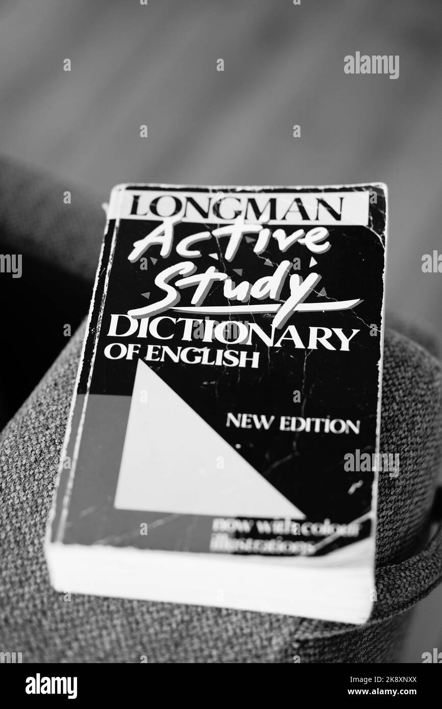 A vertical shot of an old used Longman Active Study Dictionary of ...