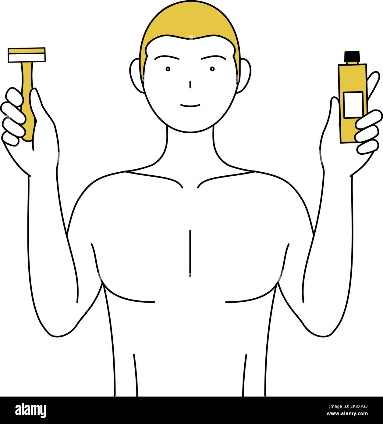 Line drawing of a man depilated, holding a razor blade and hair removal ...