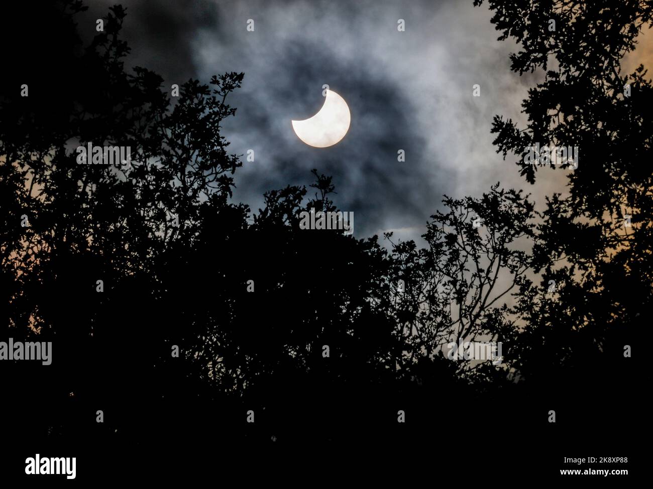 Hamburg, Germany. 25th Oct, 2022. The moon moves in front of the sun ...