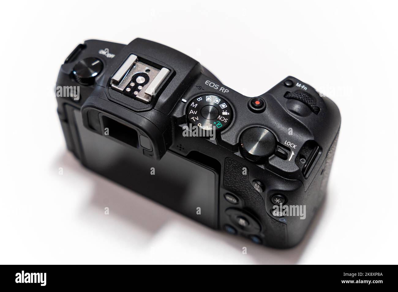 A top view of a Canon EOS RP camera on a white background Stock Photo ...