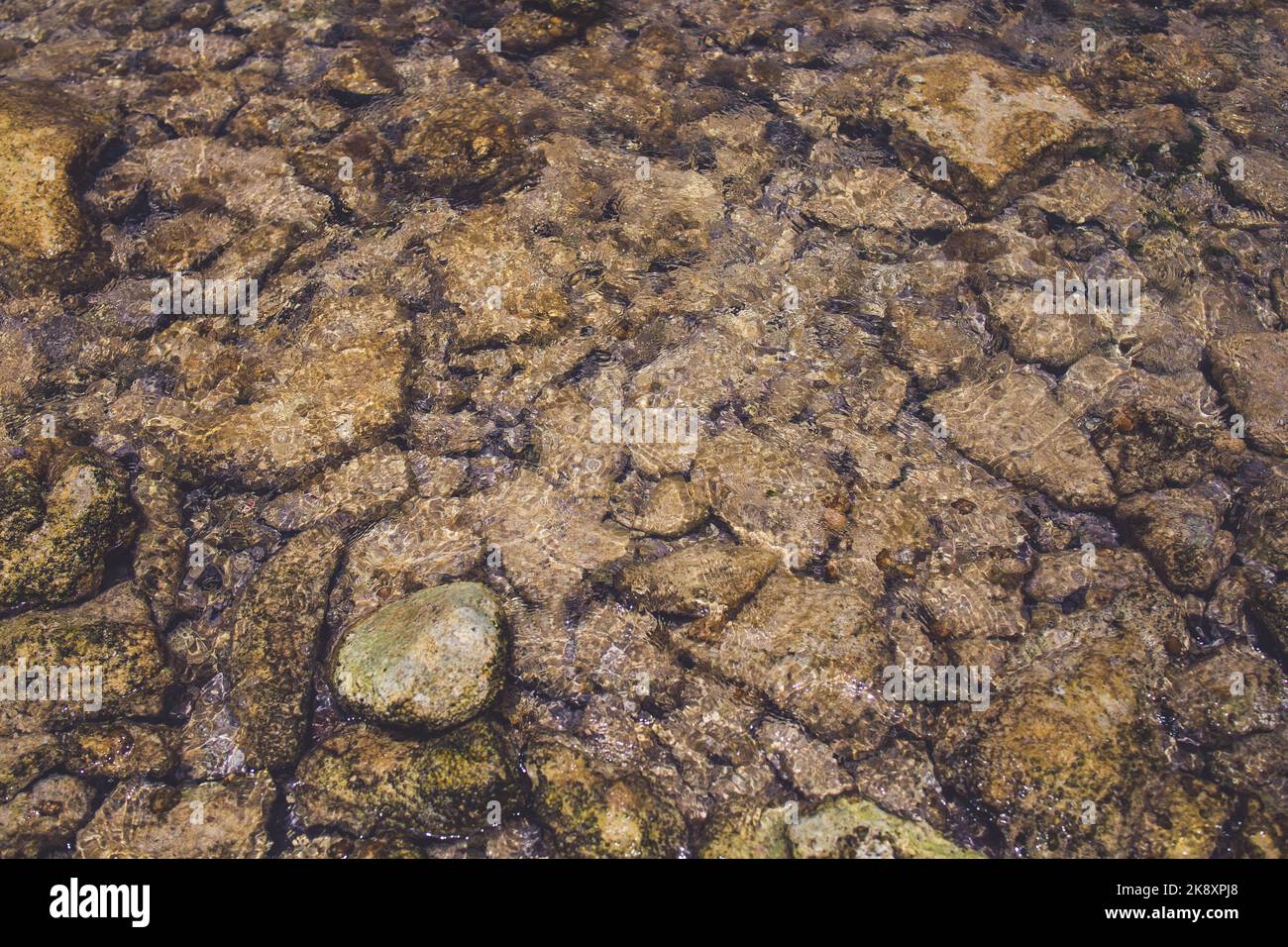 A top view shot of a clear lake filled with stones on a sunny day Stock ...