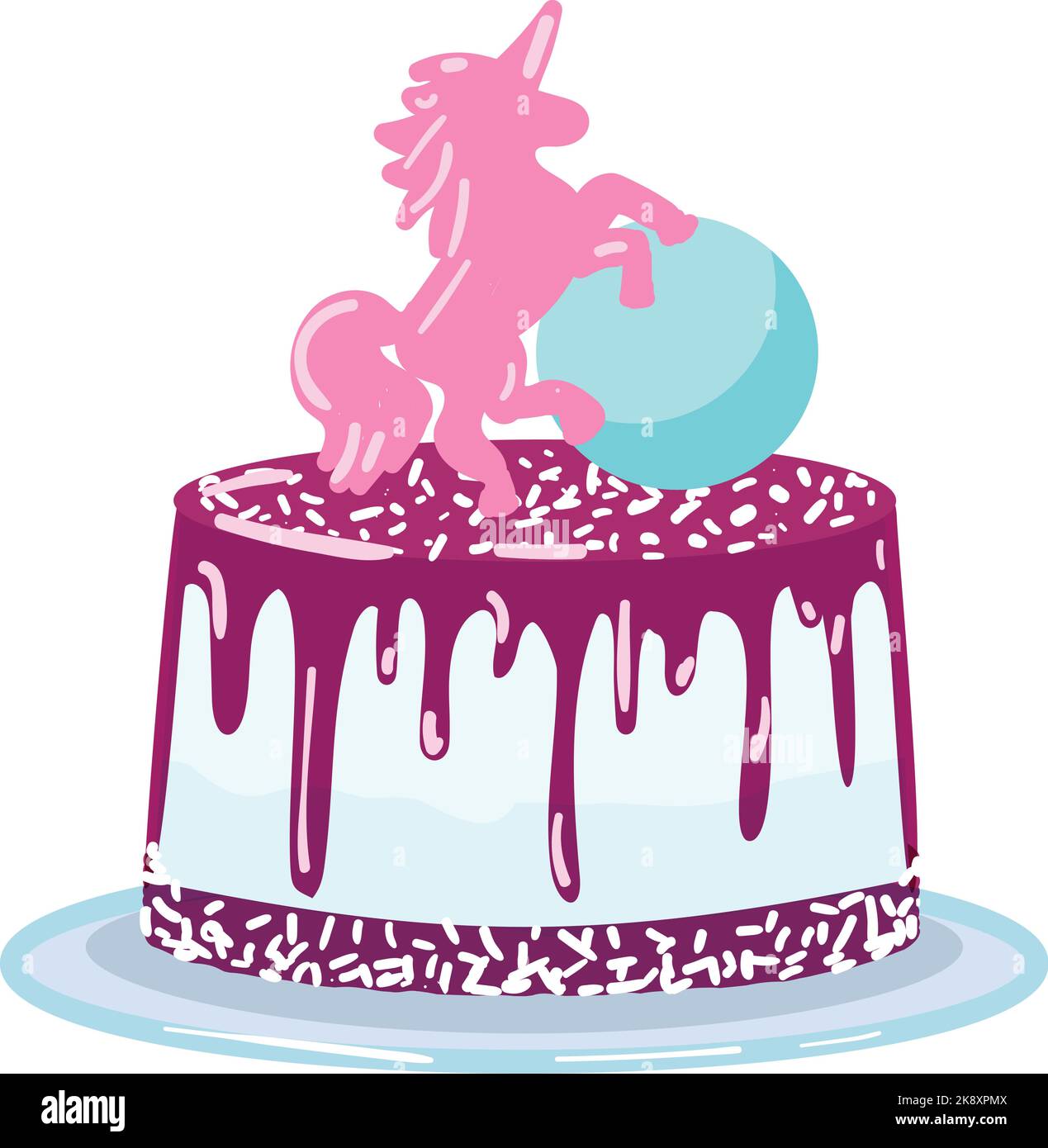 Unicorn birthday cake icon cartoon vector. Happy party Stock Vector ...