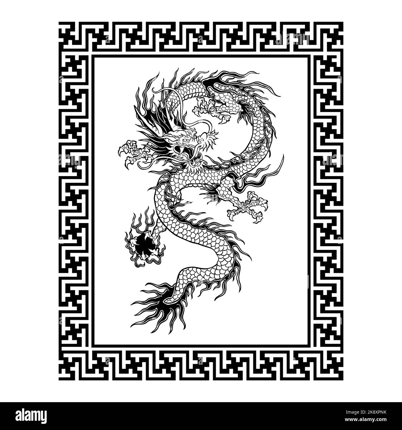 Traditional ancient dragon artwork design. Editable, resizable, EPS 10 ...