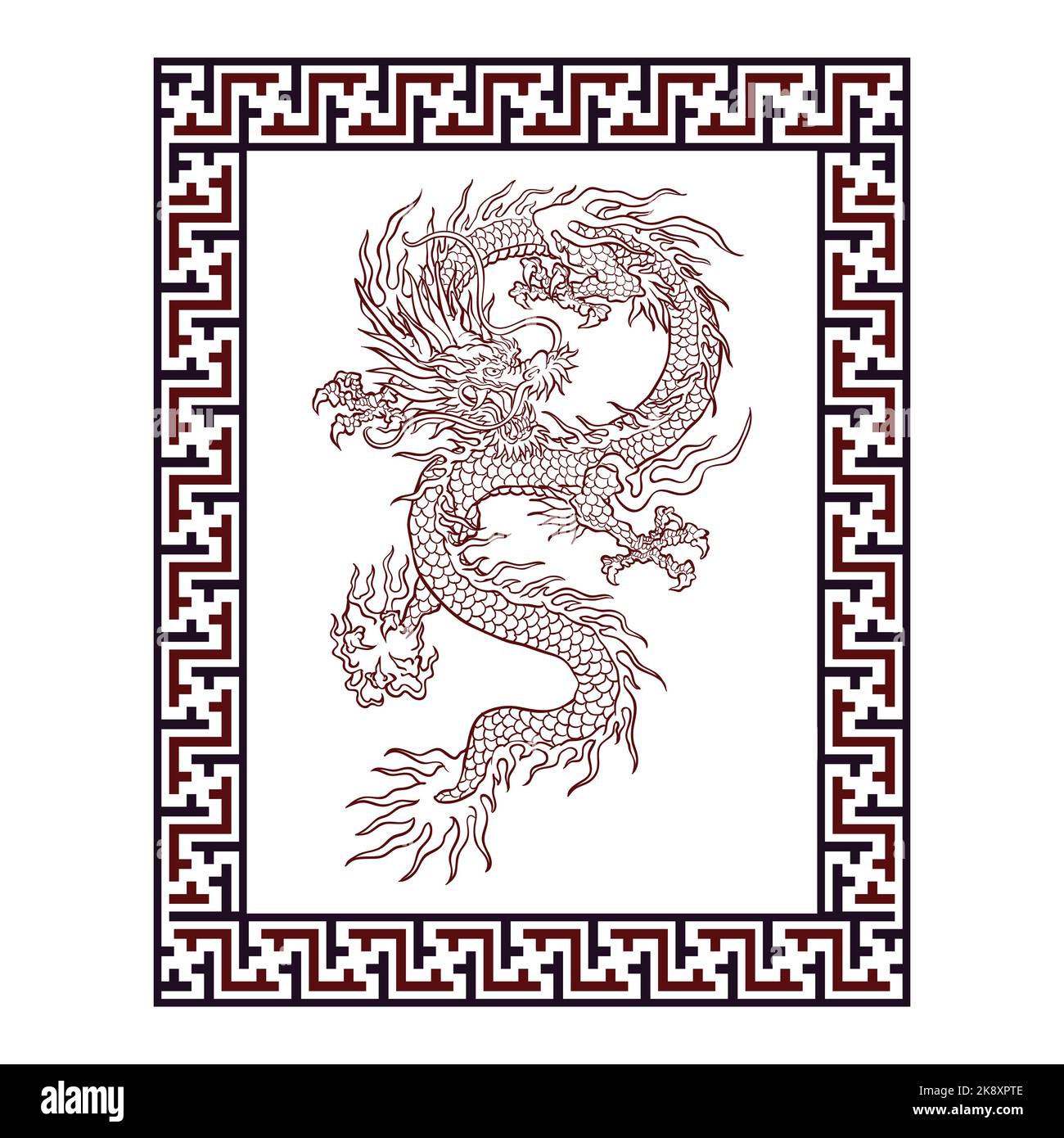 Traditional ancient dragon artwork design. Editable, resizable, EPS 10 ...