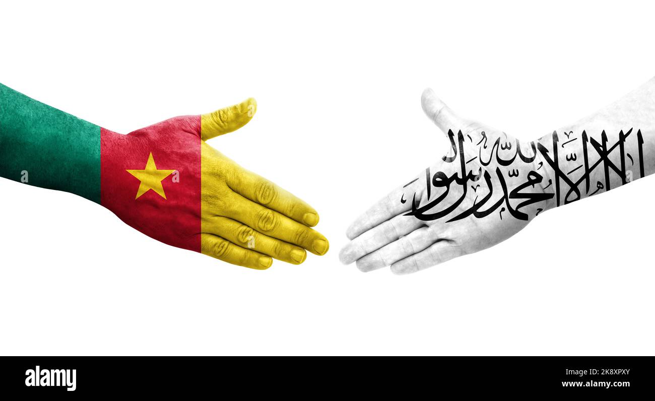 Handshake between Afghanistan and Cameroon flags painted on hands ...