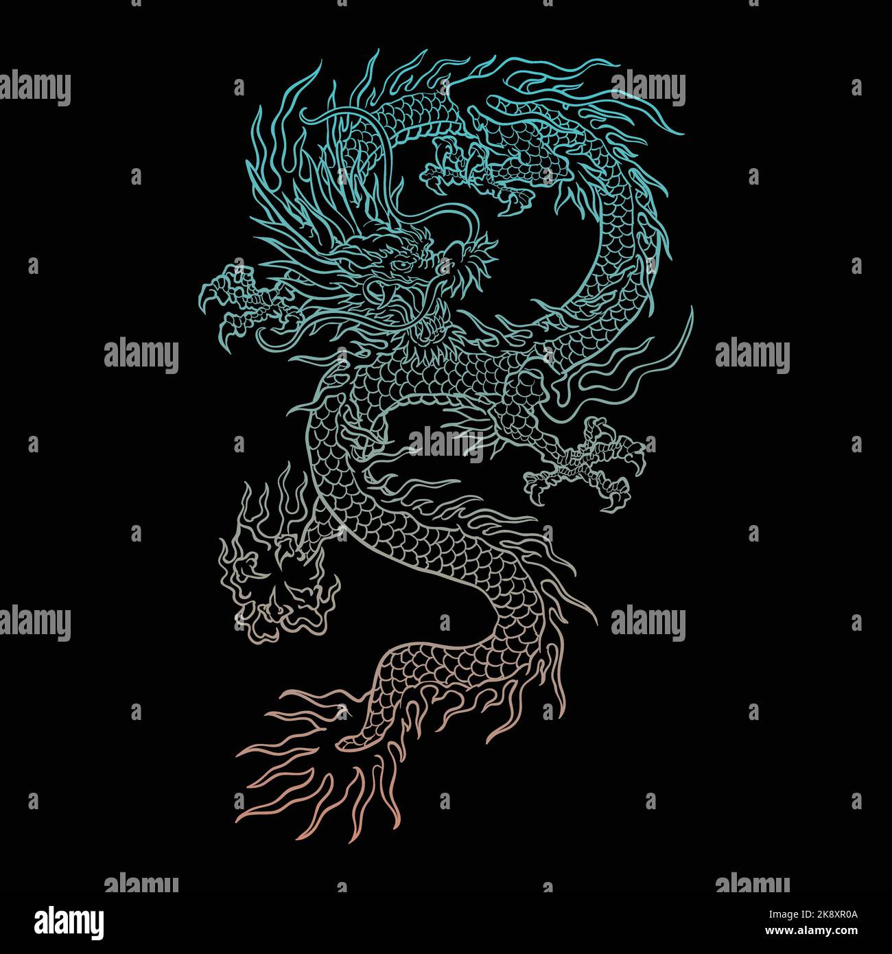Traditional ancient dragon artwork design. Editable, resizable, EPS 10 ...
