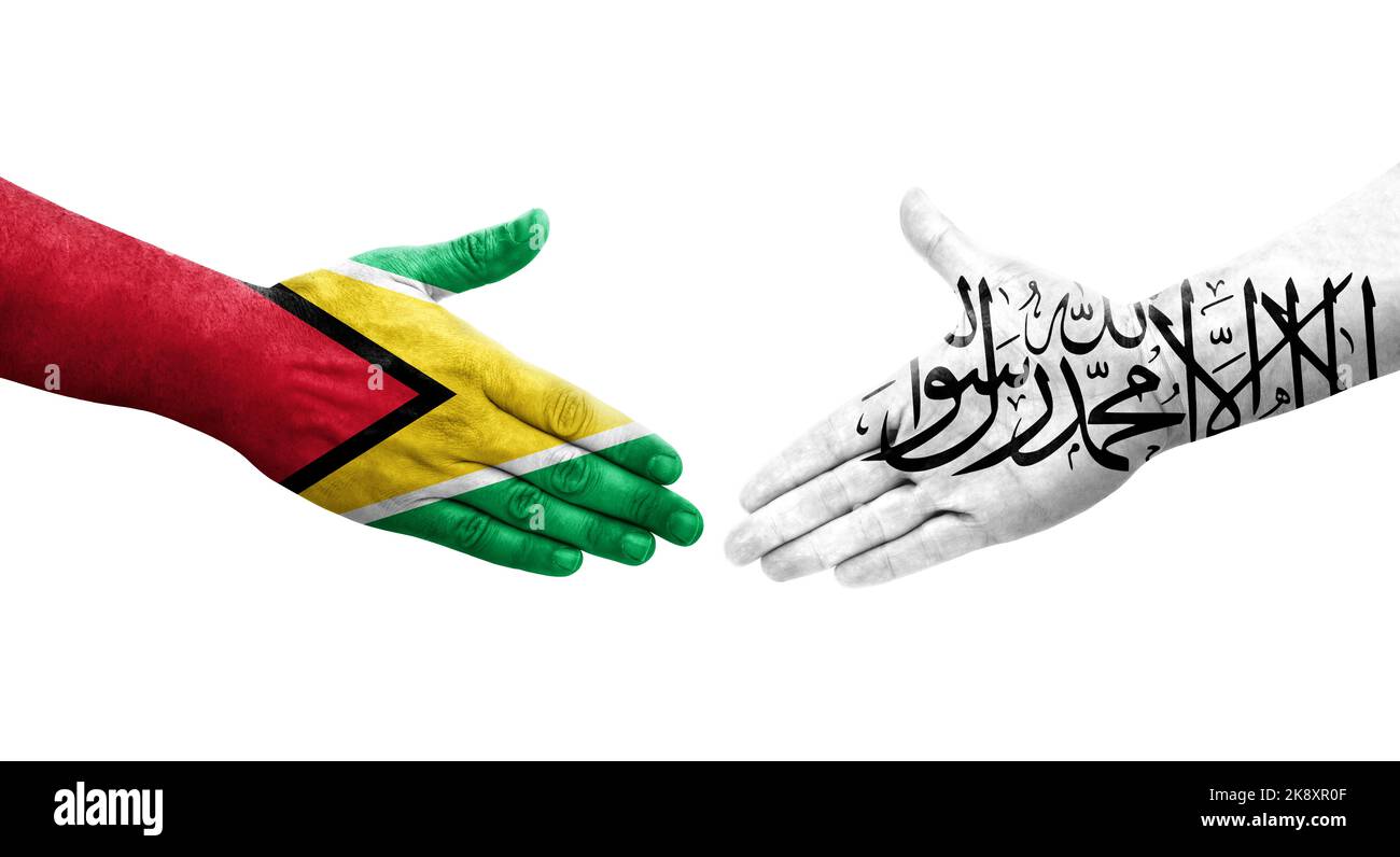 Handshake between Afghanistan and Guyana flags painted on hands ...