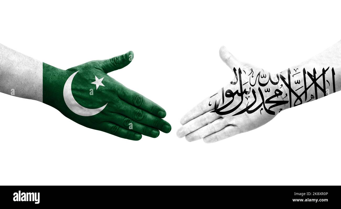 Handshake between Afghanistan and Pakistan flags painted on hands ...