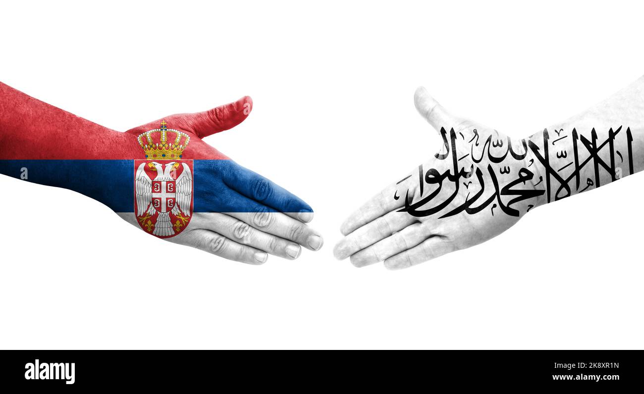 Handshake between Afghanistan and Serbia flags painted on hands ...