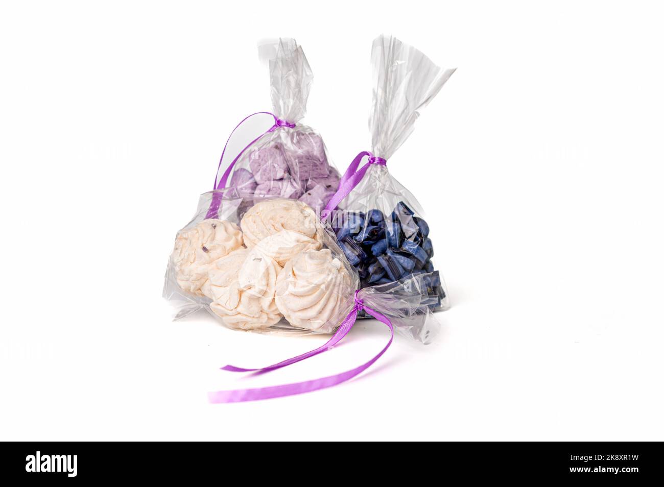 packages with sweets isolated on white background, selective focus ...