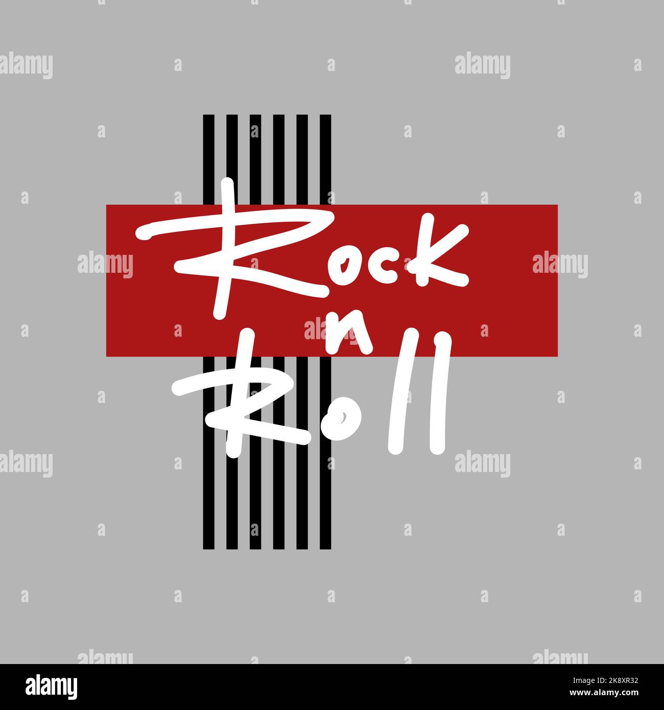 Isolated white Rock n Roll graffiti tag on a black and red cross on a ...